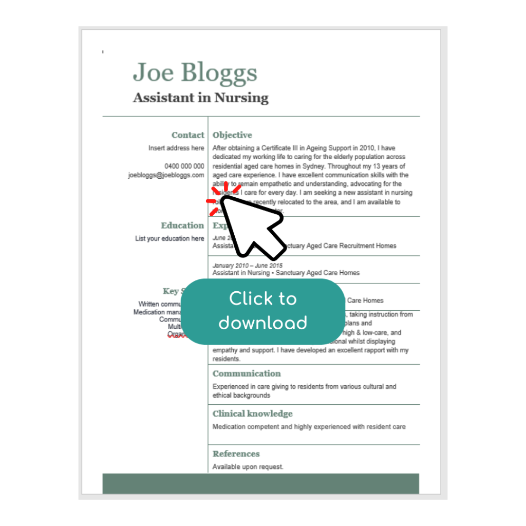 Aged Care Worker Resume Sample I Sanctuary Recruitment